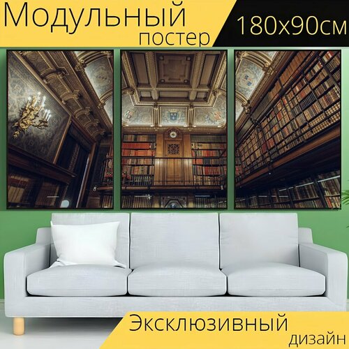 Модульный постер "Библиотека, книги, литература" 180 x 90 см. для интерьера