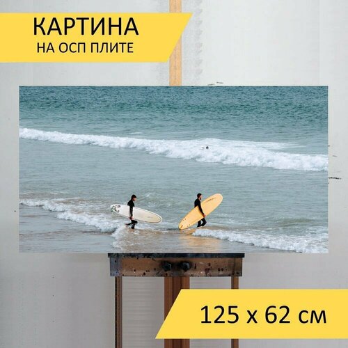 Картина на ОСП 125х62 см. "Пляж, море, вода" горизонтальная, для интерьера, с креплениями