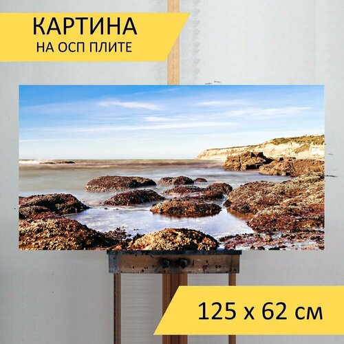 Картина на ОСП 125х62 см. "Пейзаж, океан, пляж" горизонтальная, для интерьера, с креплениями