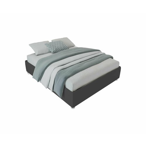 Односпальная кровать Основание без изголовья 80x200 с подъемным механизмом и с коробом для белья велюр черный ножки 13 см хром