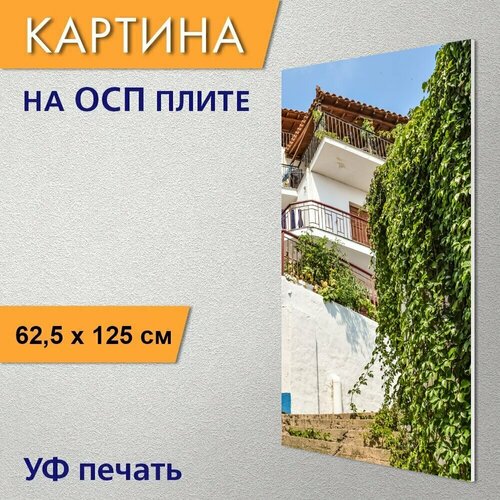 Вертикальная картина на ОСП "Греция, скопелос, глосса" 62x125 см. для интерьериа