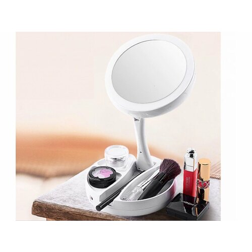 Косметическое двустороннее зеркало для макияжа с подсветкой настольное / в ванную