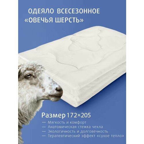 Одеяло стеганое шерстяное всесезонное Ecotex Овечья шерсть 2 спальное 172x205