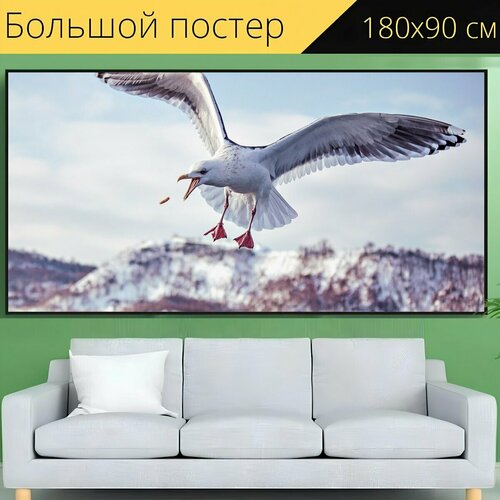 Большой постер "Природа, птица, вод" 180 x 90 см. для интерьера