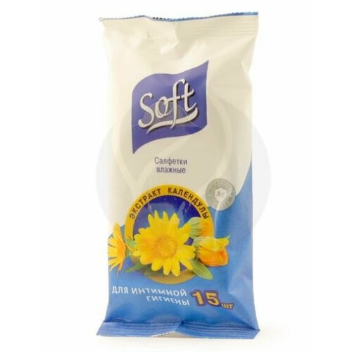 Влажные салфетки Soft для интимной гигиены с календулой (15шт х уп), 2уп.