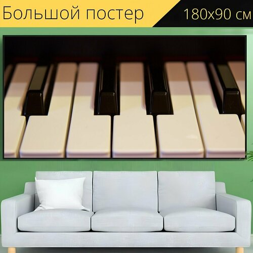 Большой постер "Пианино, фортепианная клавиатура, ключи" 180 x 90 см. для интерьера