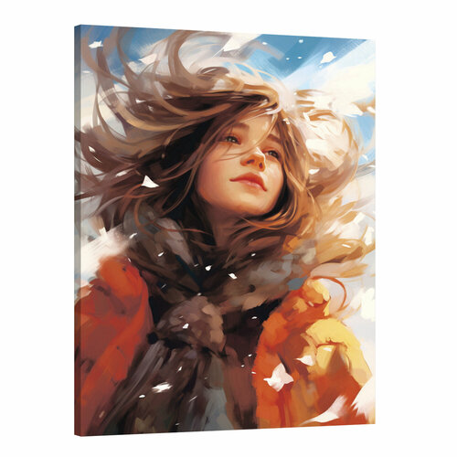 Интерьерная картина 50х70 "Девушка и зимний ветер"