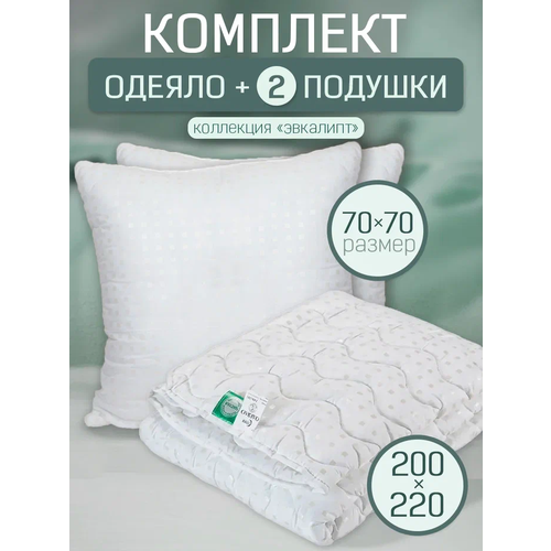 Комплект "Эвкалипт" 2 подушки 70х70 см. и одеяло всесезонное, облегченное 200х220 см