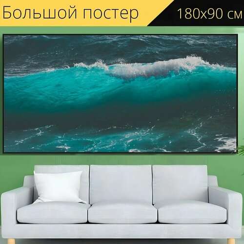 Большой постер "Море, океан, волны" 180 x 90 см. для интерьера