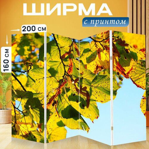 Ширма перегородка с принтом "Осень, листья, листва" на холсте - 200x160 см. для зонирования, раскладная