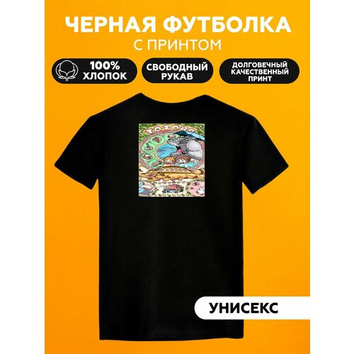 Футболка мультик тоторо серый кот, размер 7XL, черный