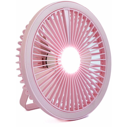 Вентилятор мини 3 в 1, LED подсветка, фонарь, настольный, подвесной, 3 скорости, с питанием от USB, розовый