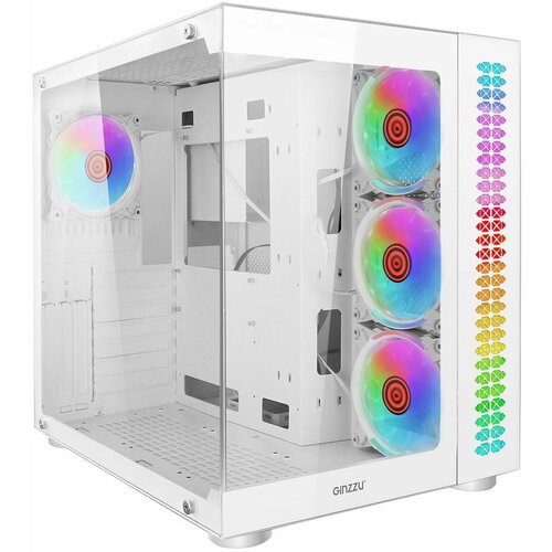 Ginzzu V590 RGB подсветка, контроллер CRC10, 4* 12RW6 FAN 12CM RGB, закаленное стекло 1*USB 3.0,1*USB 2.0, AU Белый AT