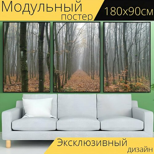 Модульный постер "Падение, лес, проспект" 180 x 90 см. для интерьера