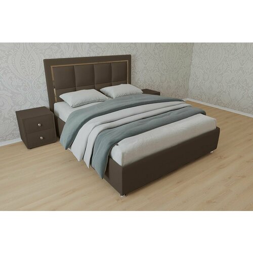 Двуспальная кровать Вирджиния 160x200 с подъемным механизмом и с коробом для белья велюр коричневый без ножек