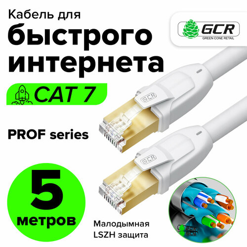 Патч-корд F/FTP PROF cat.7 10 Гбит/с RJ45 LAN компьютерный кабель для интернета 24K GOLD экранированный (GCR-FTP701) белый 5.0м