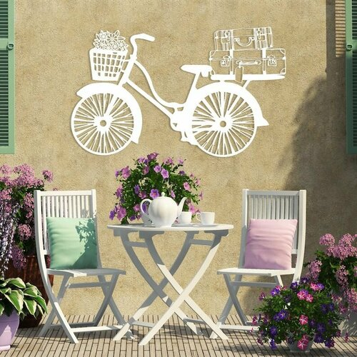 Декоративное панно деревянное, Путешествие на велосипеде (белый цвет)