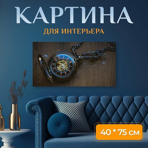 Картина на холсте "Карманные часы, часы, время" на подрамнике 75х40 см. для интерьера