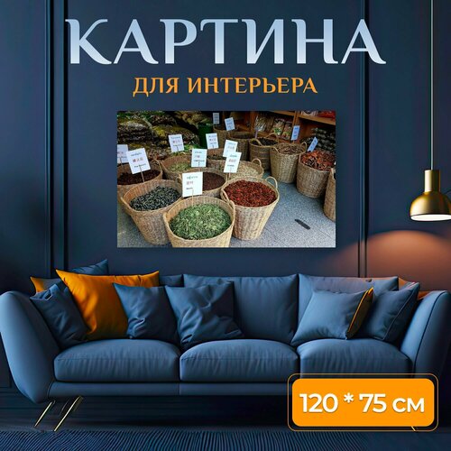 Картина на холсте "Специи, стевия, перец" на подрамнике 120х75 см. для интерьера