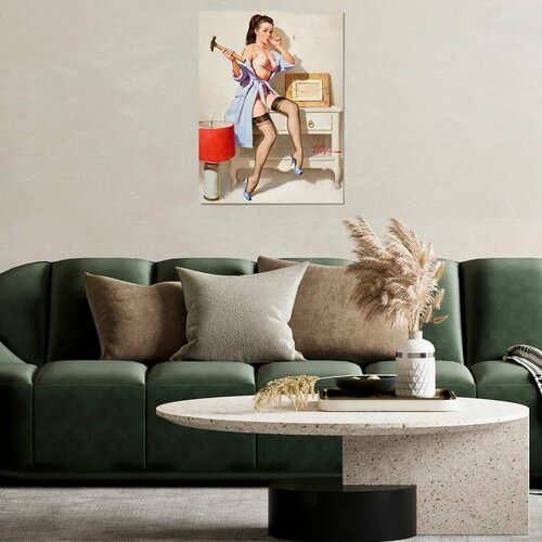 Постер на бумаге в стиле Пин-ап / Винтажная девушка с молотком / Размер 30 x 40 см