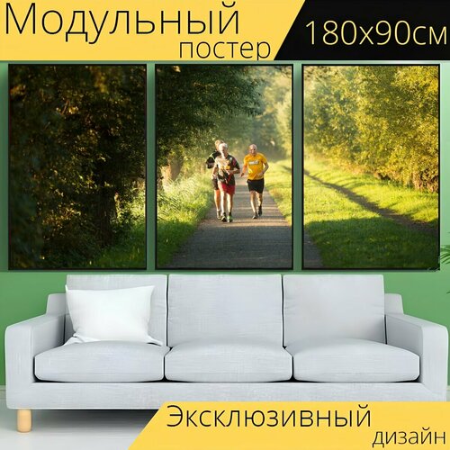 Модульный постер "Бежать, прогулка, парк" 180 x 90 см. для интерьера