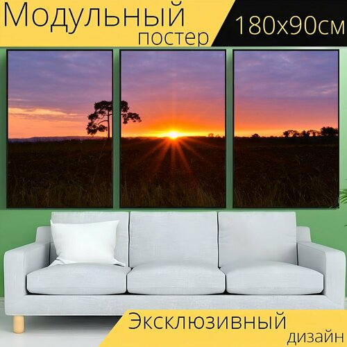 Модульный постер "Заход солнца, природа, восход" 180 x 90 см. для интерьера