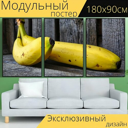 Модульный постер "Бананы, фрукты, еда" 180 x 90 см. для интерьера