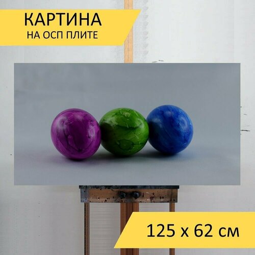 Картина на ОСП 125х62 см. "Пасхальные яйца, яйца, красочные яйца" горизонтальная, для интерьера, с креплениями