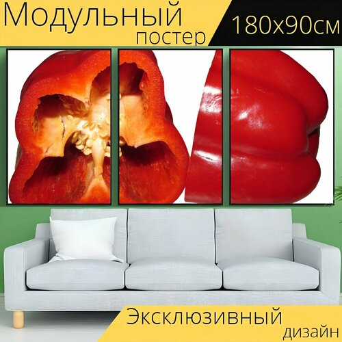 Модульный постер "Стручковый перец, красный, овощ" 180 x 90 см. для интерьера