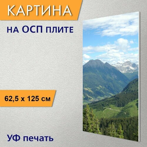 Вертикальная картина на ОСП "Австрия, горы, земля" 62x125 см. для интерьериа