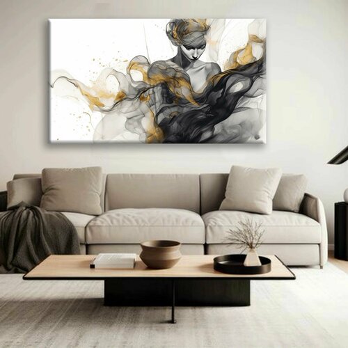 Интерьерная картина на холсте абстракция "Девушка в золотой вуале" 40х70 см