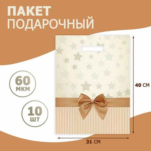 Пакет подарочный полиэтиленовый с укрепленной ручкой 400х310 мм, 60 мкм, набор 10 шт