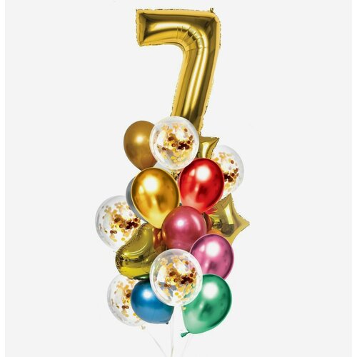 Букет из шаров День рождения 7 лет, фольга, латекс, набор 21 шт, цвет золотой