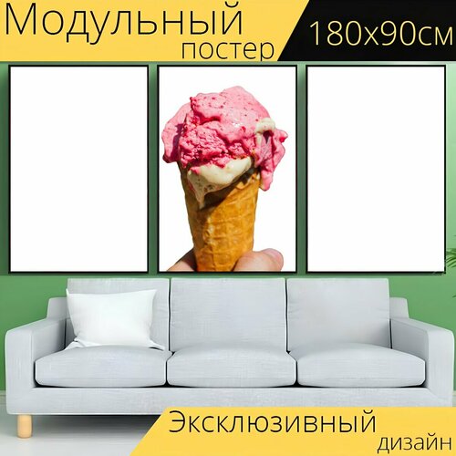 Модульный постер "Мороженое, молочное мороженое, мягкое мороженое" 180 x 90 см. для интерьера
