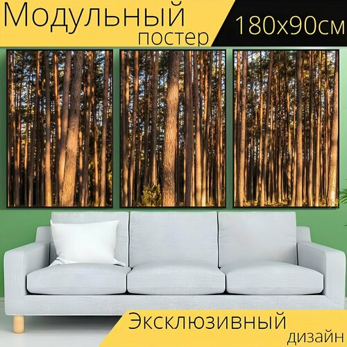 Модульный постер "Лес, дерево, пейзаж" 180 x 90 см. для интерьера