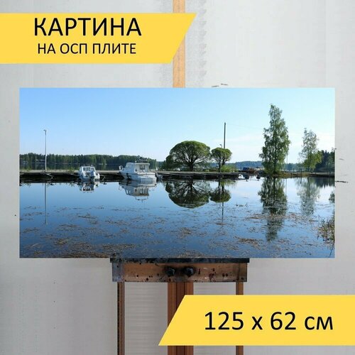 Картина на ОСП 125х62 см. "Финляндия, састамала, озеро" горизонтальная, для интерьера, с креплениями