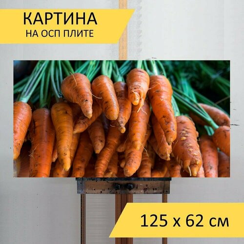 Картина на ОСП 125х62 см. "Морковь, овощи, здоровый" горизонтальная, для интерьера, с креплениями