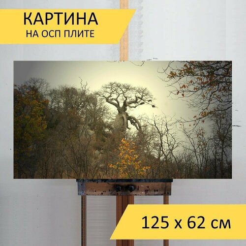Картина на ОСП 125х62 см. "Баобаб, африка, дерево" горизонтальная, для интерьера, с креплениями