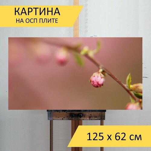 Картина на ОСП 125х62 см. "Весна, цветок, розовый" горизонтальная, для интерьера, с креплениями