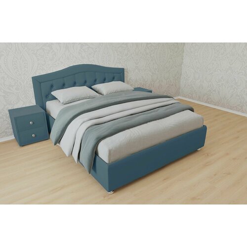 Односпальная кровать Бермуды 80x200 с подъемным механизмом и с коробом для белья велюр бирюзовый без ножек