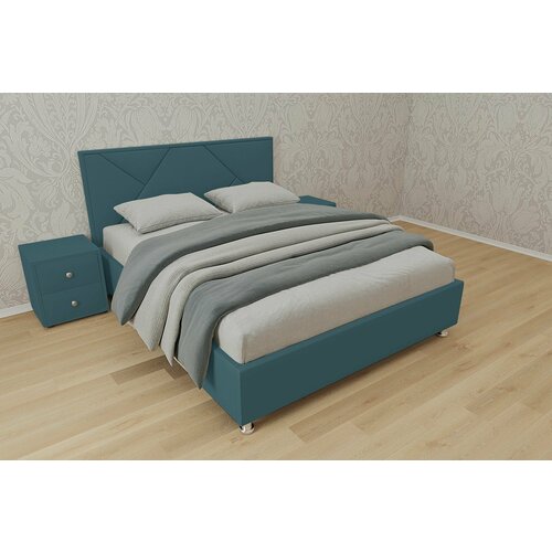 Двуспальная кровать Линда 180x200 основание металлическое с ламелями велюр бирюзовый ножки 5 см