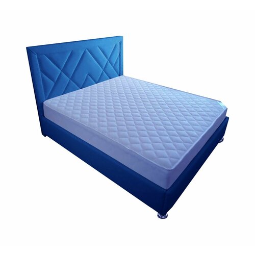 Двуспальная кровать Мозайка 200x200 с подъемным механизмом и с коробом для белья велюр синий без ножек