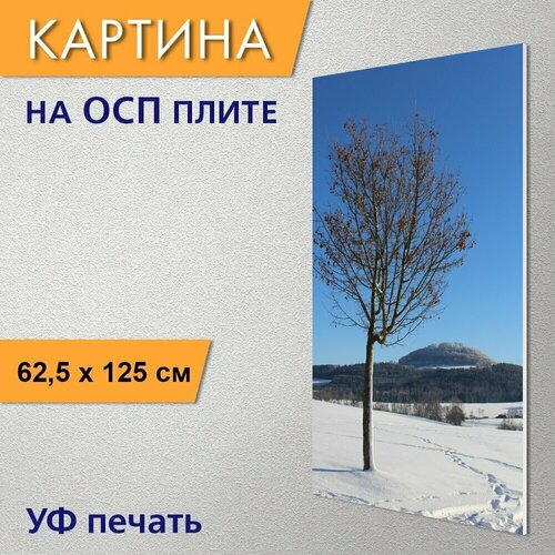 Вертикальная картина на ОСП "Зима, снег, дерево" 62x125 см. для интерьериа