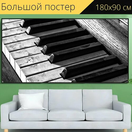 Большой постер "Пианино, ключи, музыка" 180 x 90 см. для интерьера