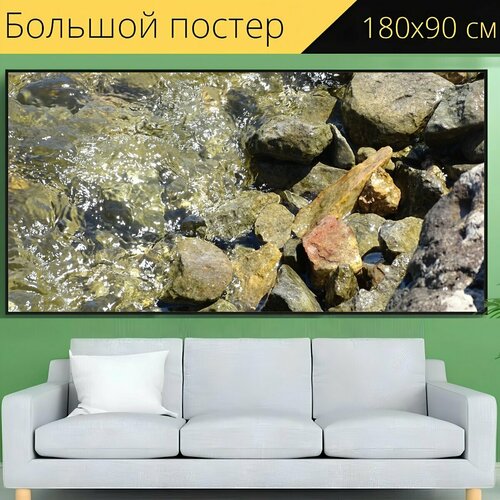 Большой постер "Вода, озеро, природа" 180 x 90 см. для интерьера