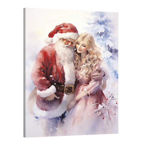 Интерьерная картина 50х70 "Дед Мороз и Снегурочка: волшебный дуэт"