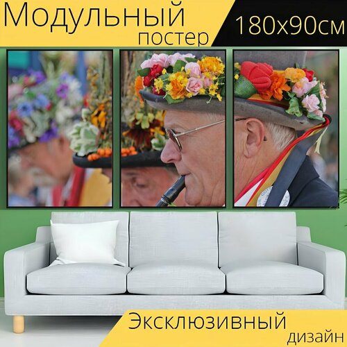 Модульный постер "Фольклорный фестиваль, моррис танцоров, народные музыканты" 180 x 90 см. для интерьера