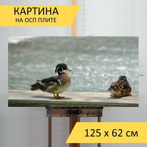 Картина на ОСП 125х62 см. "Утенок, птица, природа" горизонтальная, для интерьера, с креплениями