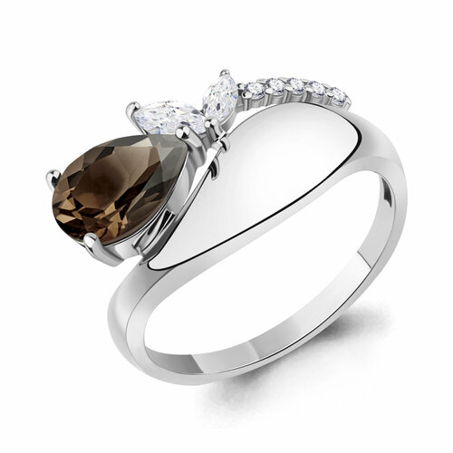 Кольцо Diamant online, серебро, 925 проба, фианит, кварц, размер 17.5, коричневый
