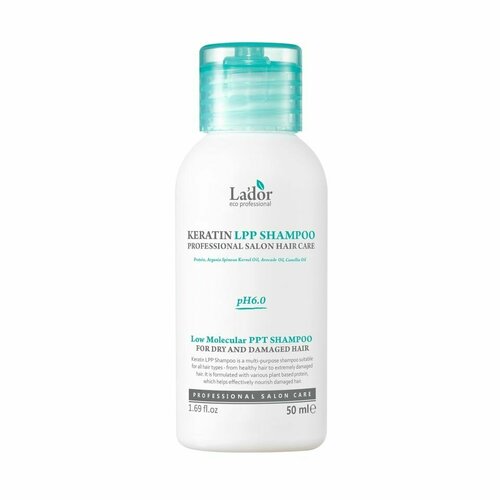 Lador Keratin LPP Безсульфатный профессиональный шампунь для волос с кератином, 50 мл